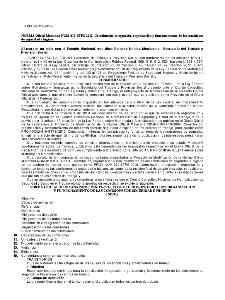 Nom 019 STPS 2011 | PDF | México | Bienestar