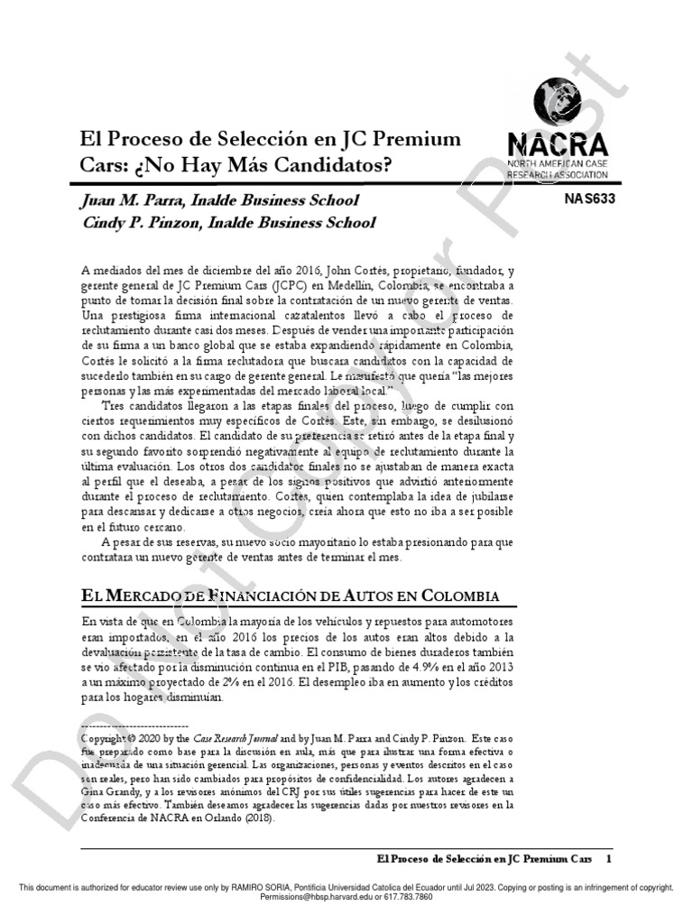 The Selection Process in JC Premium Cars No More Candidates | PDF ...