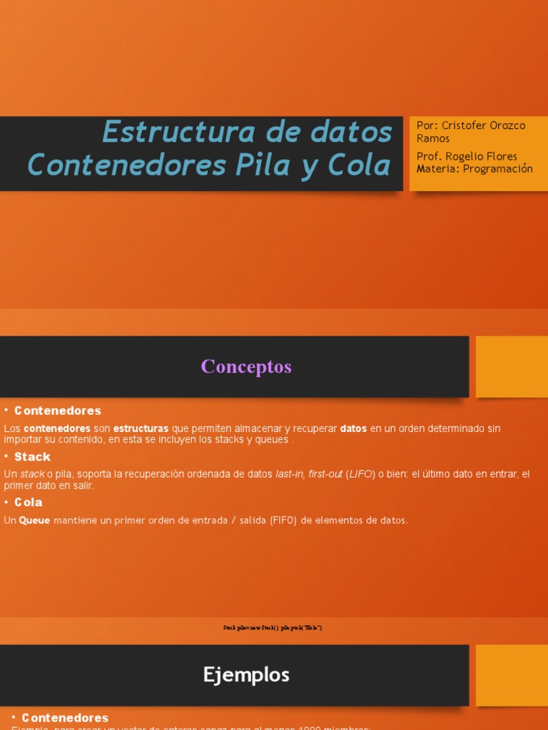 Estructura de Datos Contenedores Pila y Cola | PDF | Cola (tipo de ...