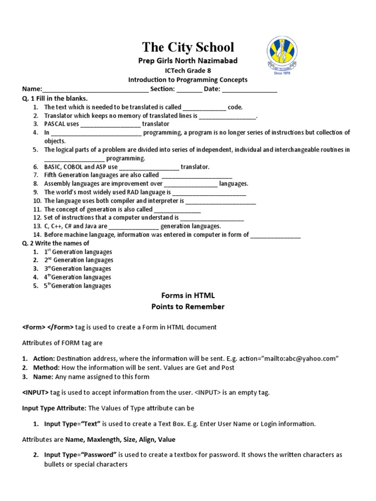 Class 8 Ict Practice Worksheet | PDF | Html Element | Java Script Class 8 Ict Practice Worksheet | PDF | Html Element | Java Script