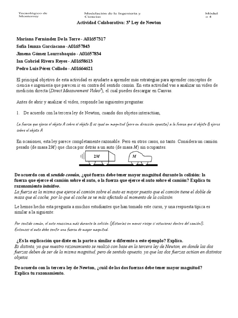 Actividad Colaborativa - 3a Ley de Newton-1 | PDF | Fuerza | Las leyes ...