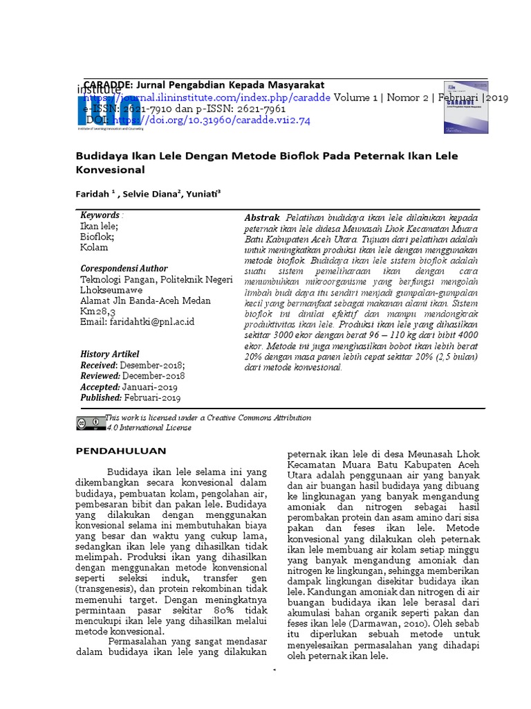 Budidaya Ikan Lele Dengan Metode Bioflok 0aab9bbb | PDF