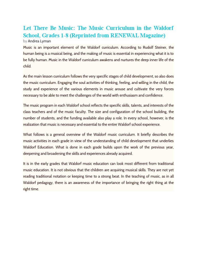 Waldorf Music Curriculum Overview: Grades 1-8 | PDF | Recorder (Musical ...