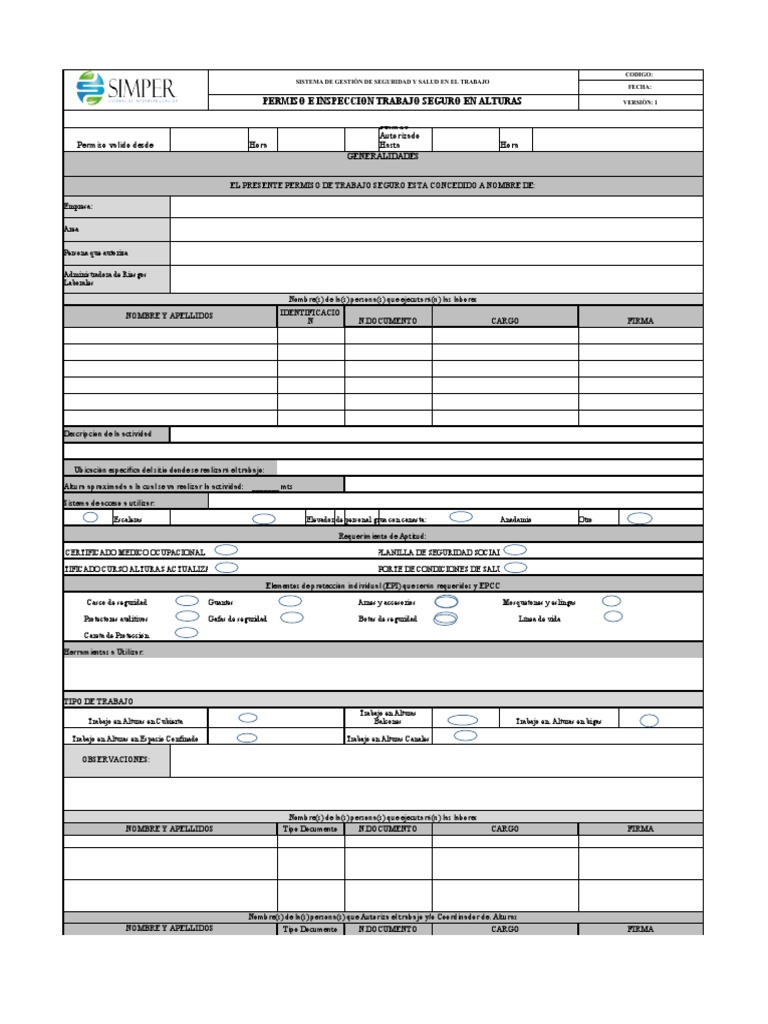 Formatos de Trabajo en Alturas | PDF | Andamio | Equipo