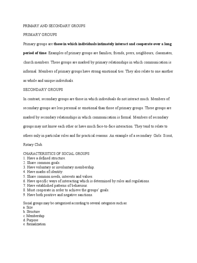 Understanding Primary and Secondary Groups | PDF | Social Group ...