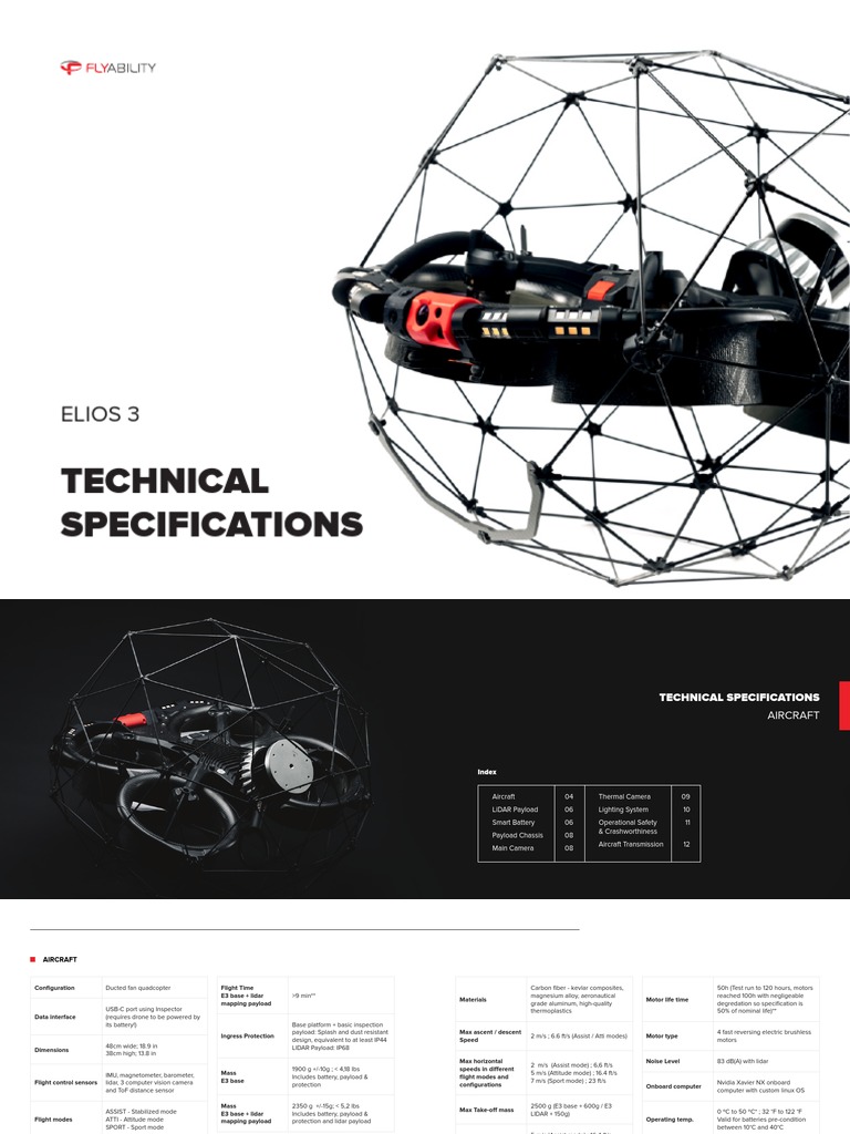 Technical Specifications of the ELIOS 3 Ducted Fan Quadcopter UAV with ...