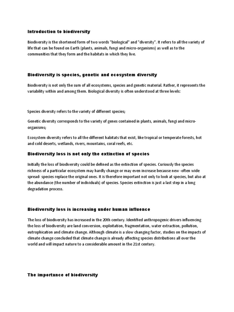 Introduction To Biodiversity | PDF | Biodiversity | Ecosystem