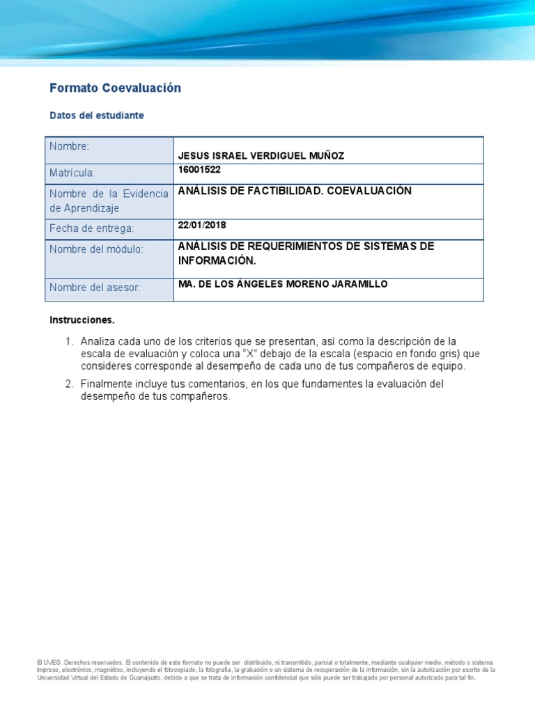 ARSI U1 AA1 EA2.2 Coevaluación Formato | PDF | Aprendizaje