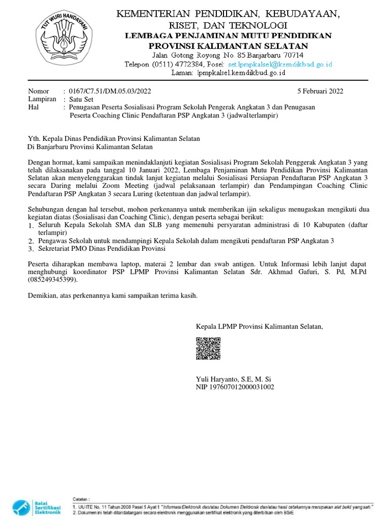 Sosialisasi Dan Coaching Clinic PSP Angkatan 3 Disdik Prov | PDF
