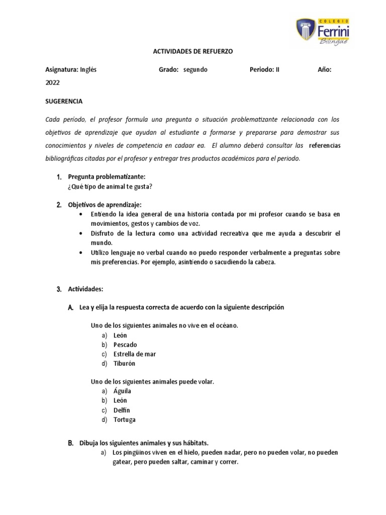 ACTIVIDADES DE REFUERZO Ingles | PDF
