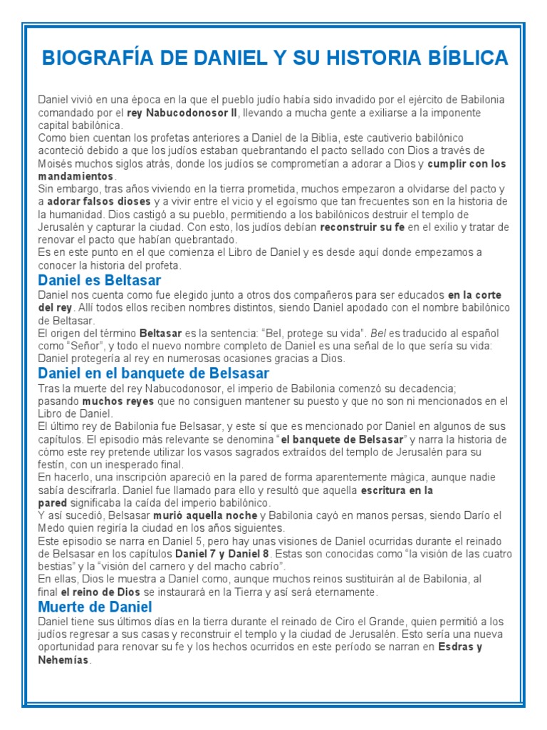 Biografía de Daniel y Su Historia Bíblica | PDF | Daniel (figura ...