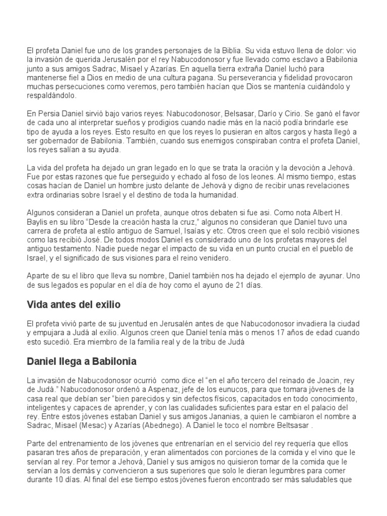 El Profeta Daniel Fue Uno de Los Grandes Personajes | PDF | Daniel ...