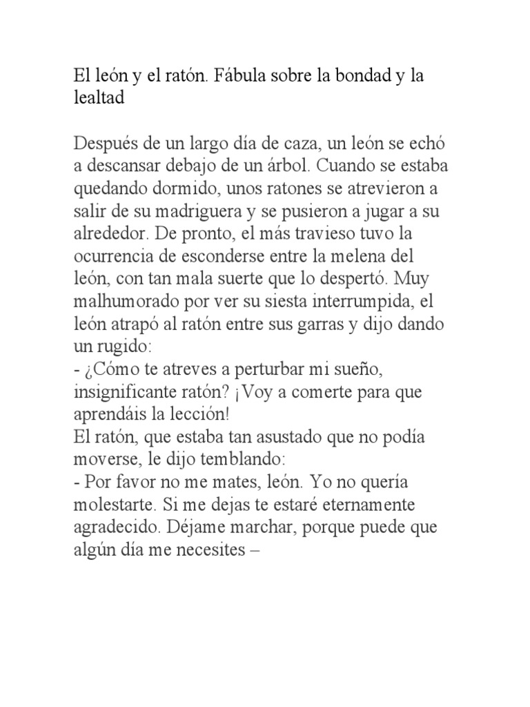 El león y el ratón: lealtad y bondad | PDF