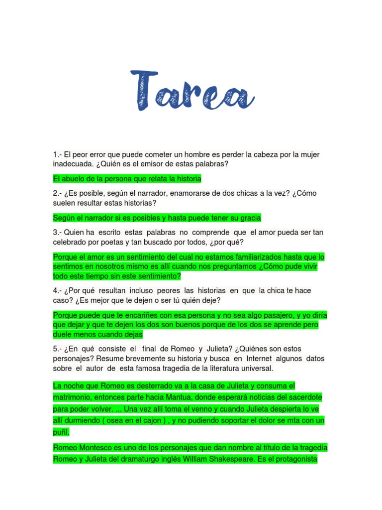 Tarea de Español | PDF | Romeo y Julieta