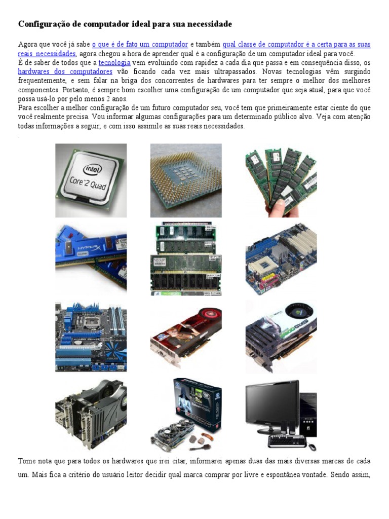 Configuracao Ideal de Computador para Sua Necessidade | PDF | Hardware de computador | Informática