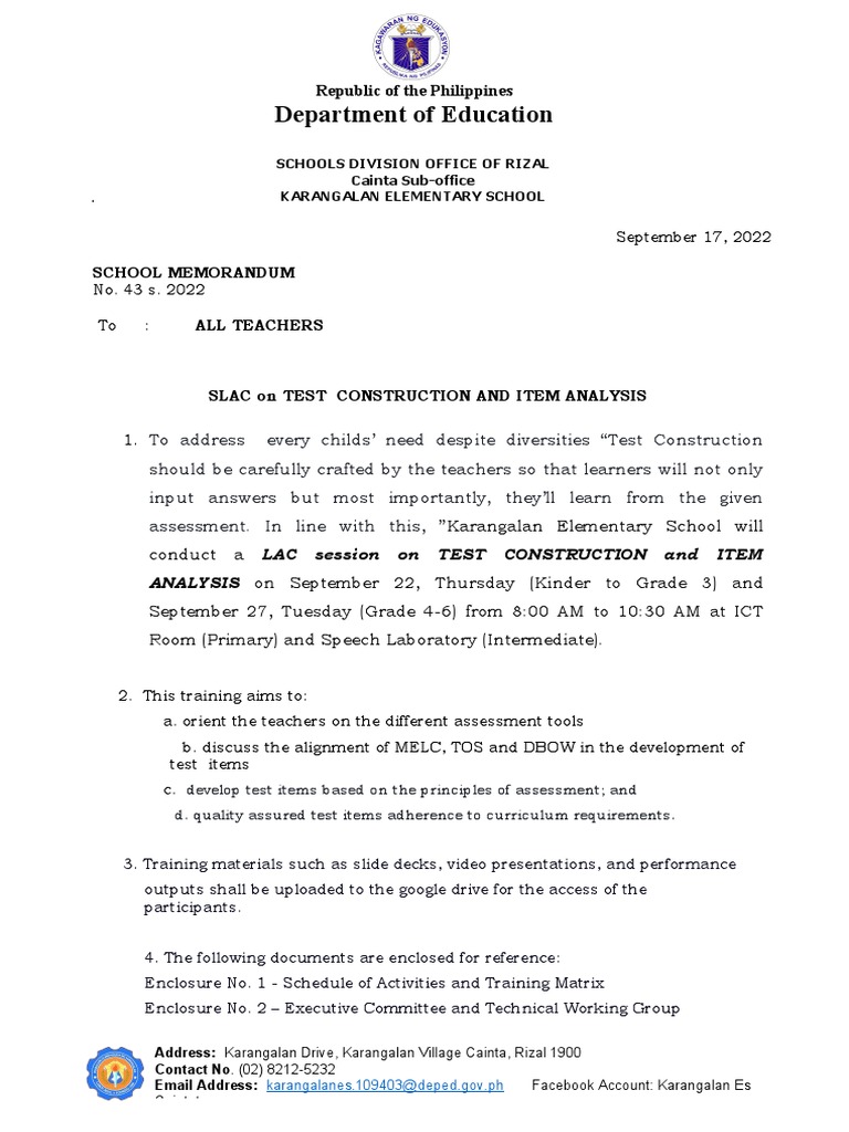 Memo Test Construction | PDF | Communication