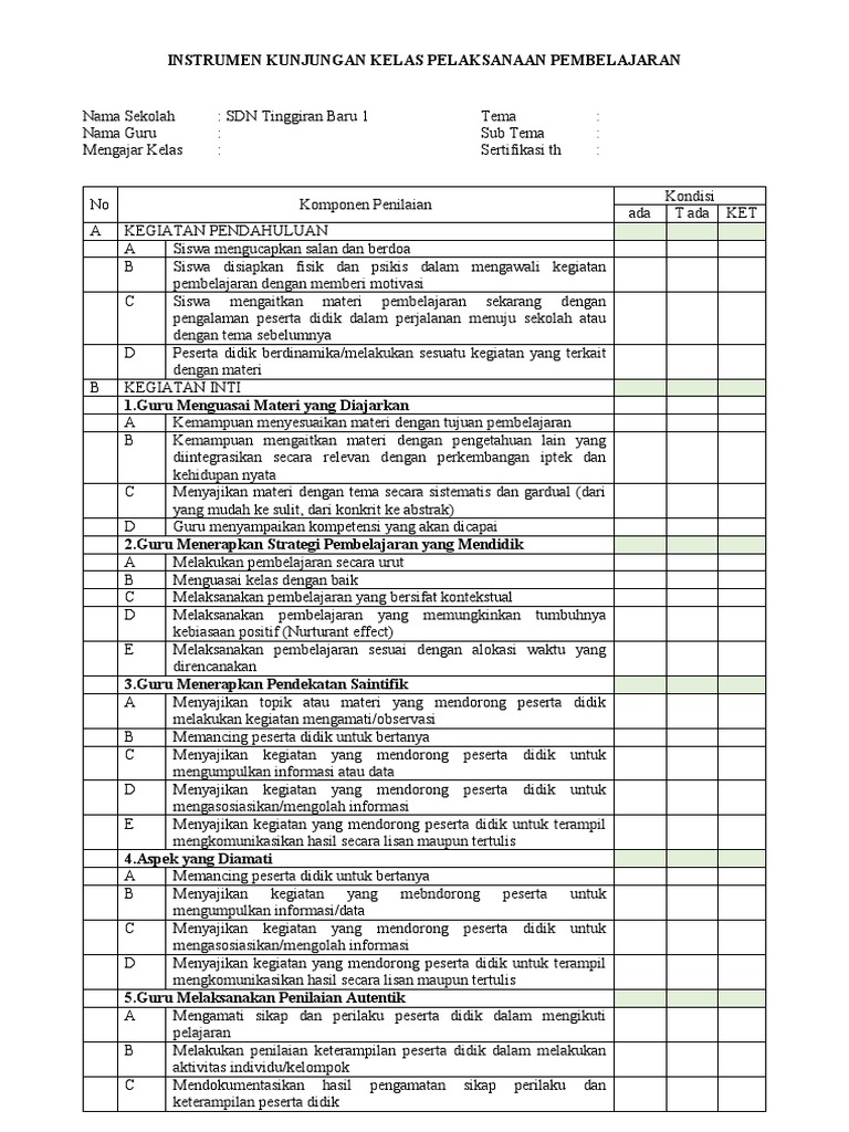 Instrumen Kunjungan Kelas | PDF