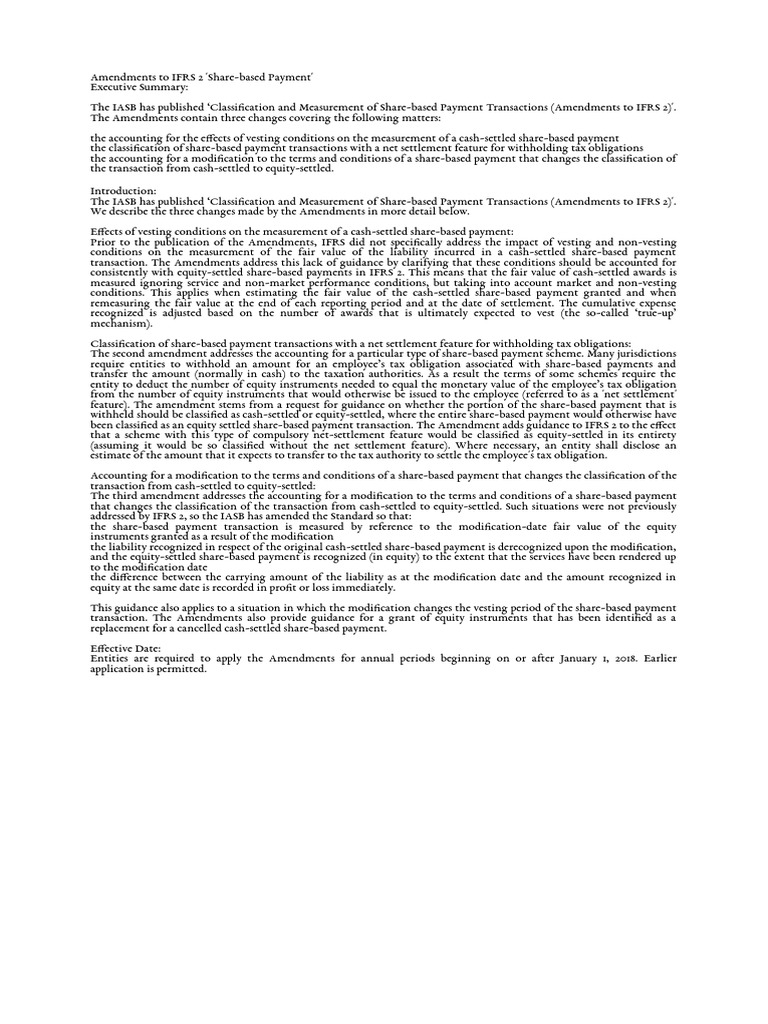 Amendments To IFRS 2 'Share-Based Payment' | PDF | Fair Value ...