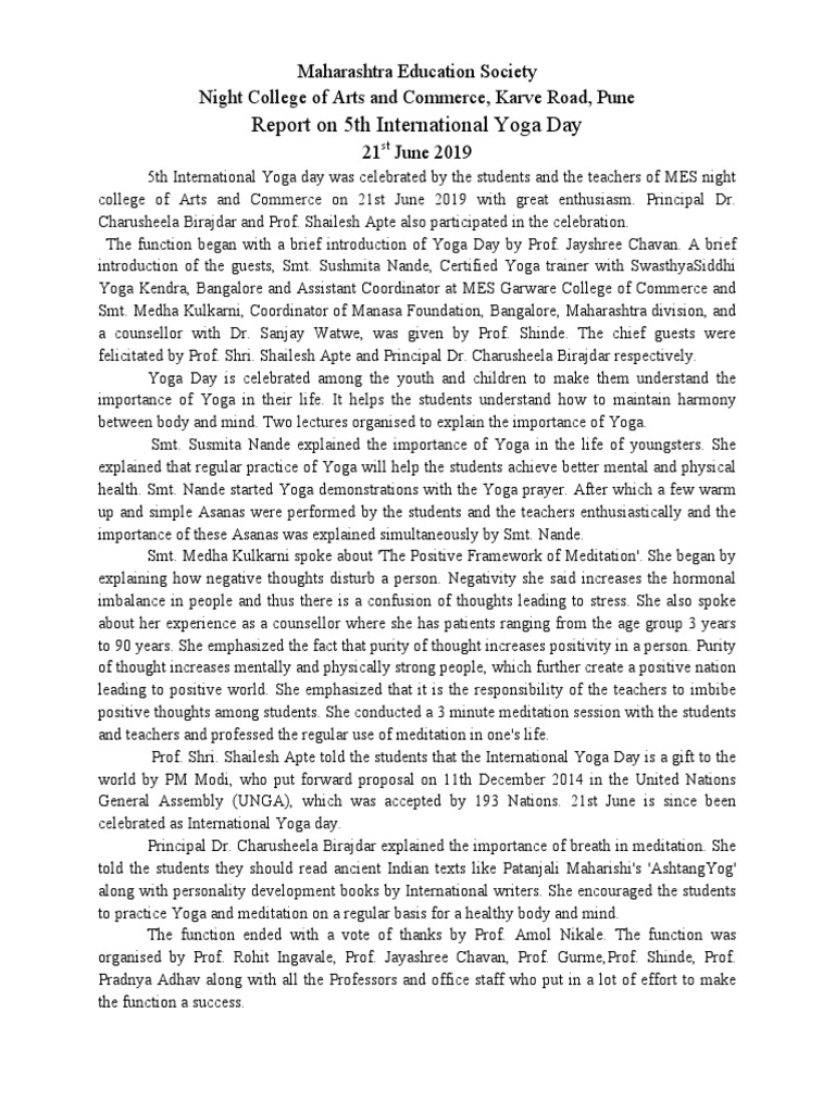 Yoga Day Report | PDF | Yoga | Asana