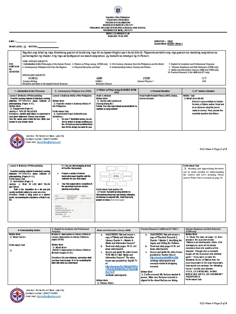 G12 Week-4-WLP Template | PDF | Acceleration | Velocity