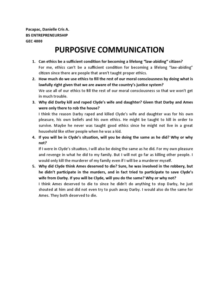 Purposive Communication - Ethics | PDF