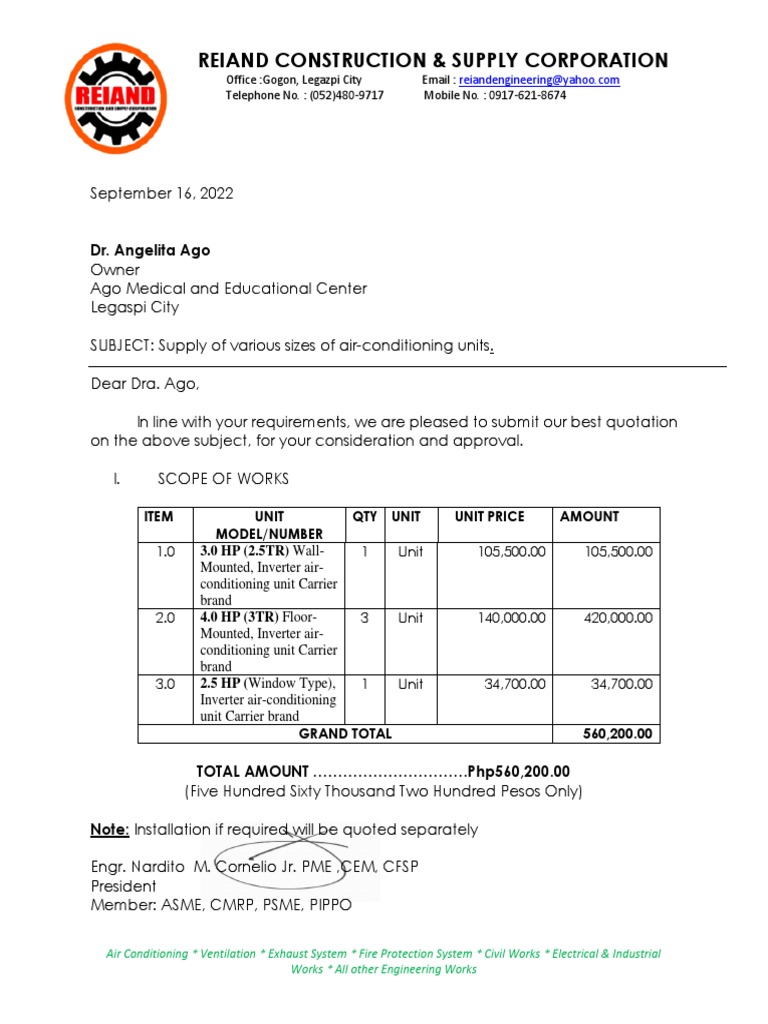 AIRCON QUOTATION New Requirement | PDF