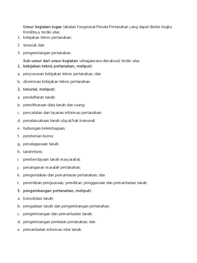 Unsur Kegiatan Tugas Penata Pertanahan | PDF