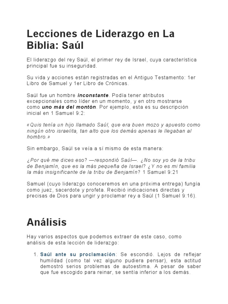 Liderazgo de Saul | PDF | Saulo | David