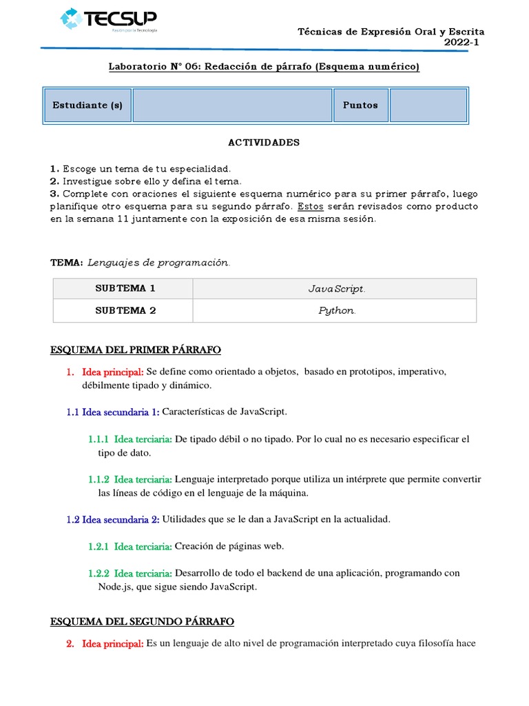 l6 - Redacción de Párrafo (Esquema Numérico) | PDF | Lenguaje de programación | Python (lenguaje ...