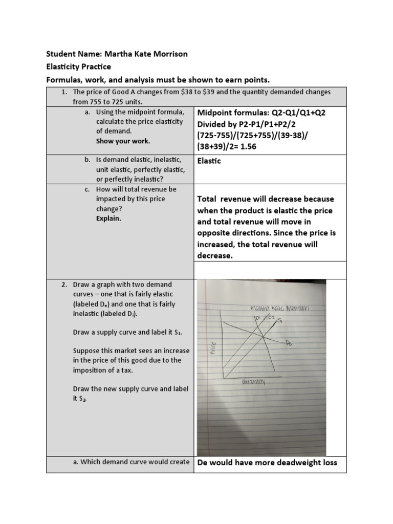 Economics Elasticity Worksheet | PDF | Price Elasticity Of Demand ...
