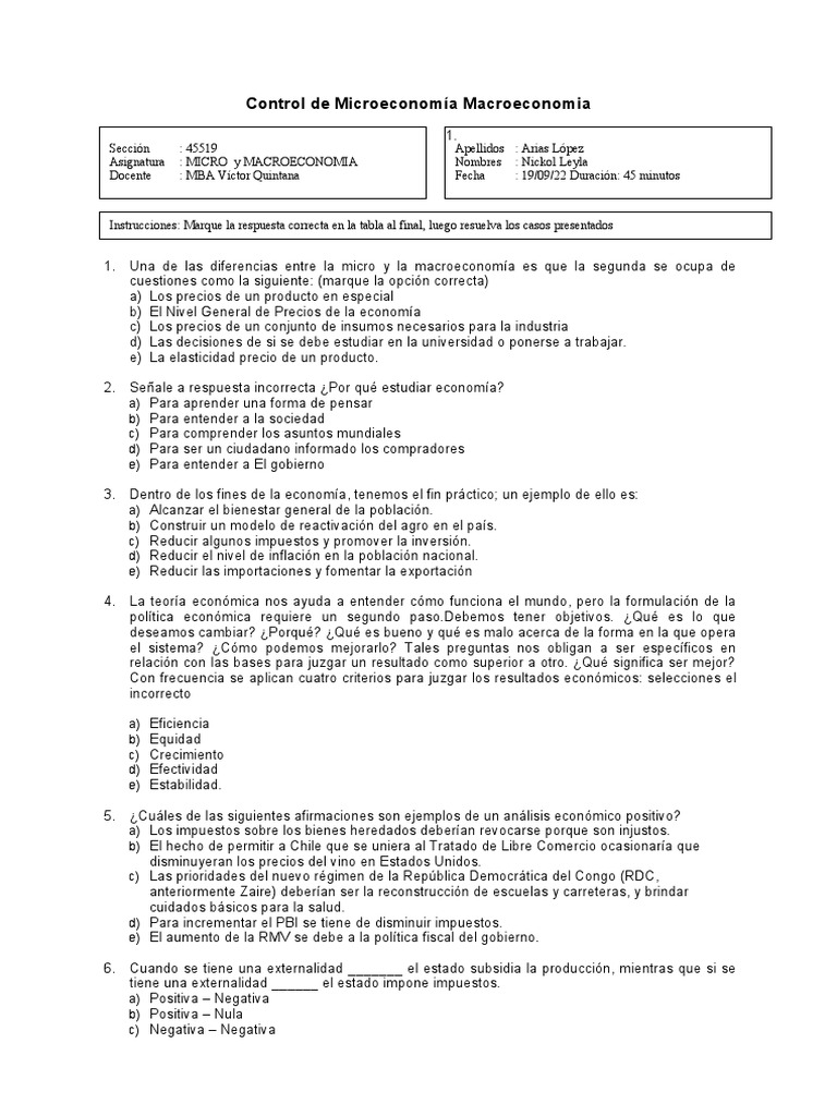 01 Control Micro - Macro - Utp | PDF | Oferta y demanda | Precios