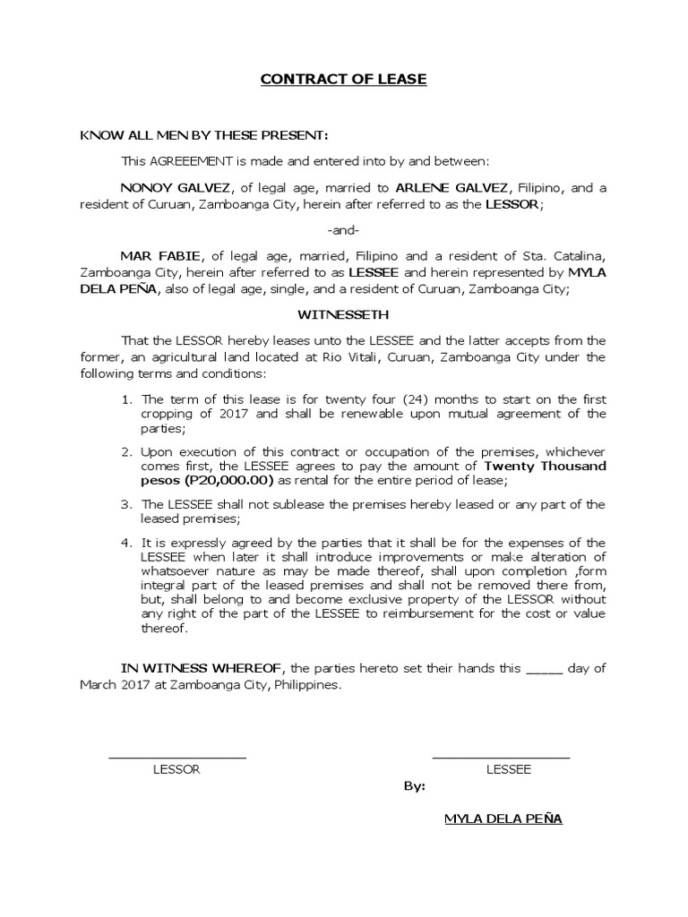 A Contract of Lease for an Agricultural Land in Rio Vitali, Curuan ...