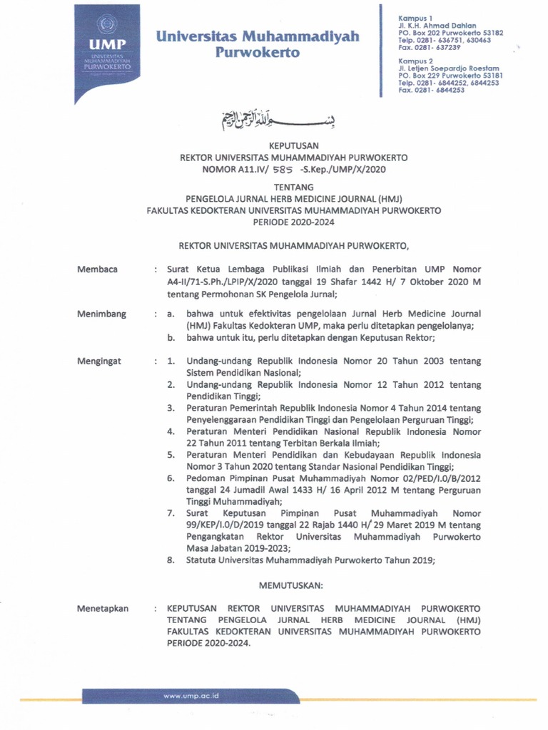 1-A11.IV-585-S.Kep-UMP-X-2020 - SK HMJ | PDF