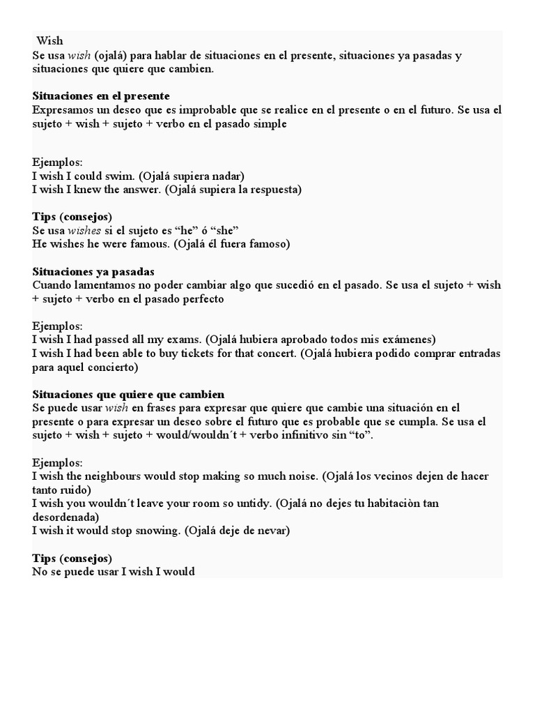 Wish SOLUC | PDF | Ciencia cognitiva | Conjugación gramatical