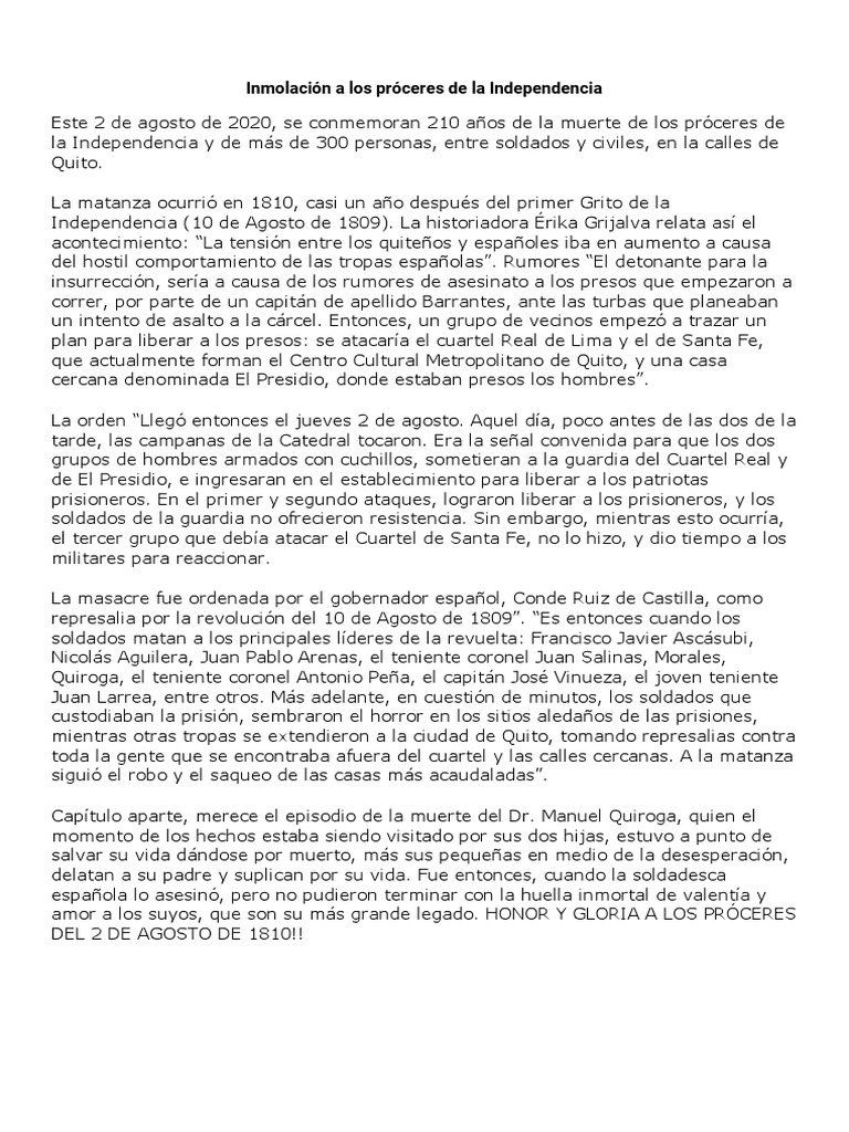 Inmolación A Los Próceres de La Independencia | PDF | Operaciones ...