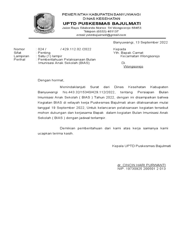 Surat Pemberitahuan BIAS | PDF