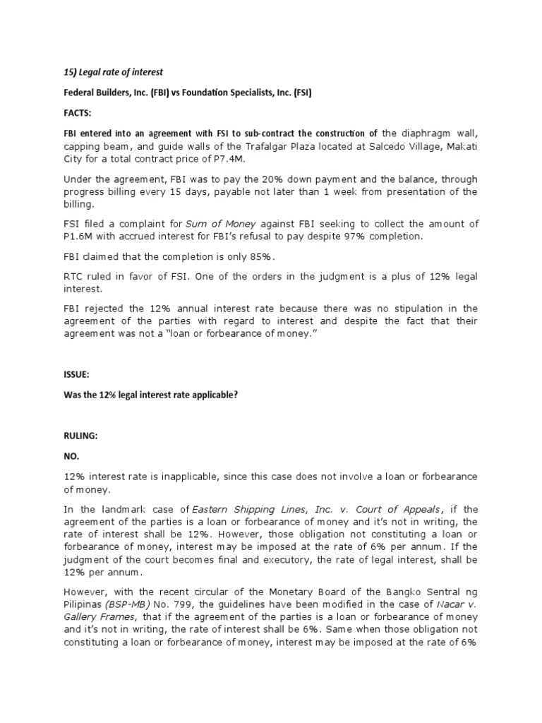 Cred Trans Case Digests | PDF | Interest | Loans