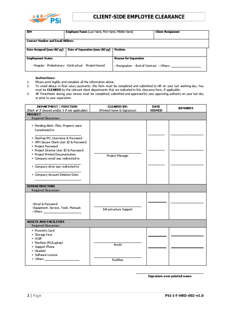 PSI-I-F-HRD-002-Client-Side - Clearance Form. | PDF | Password | User (Computing)