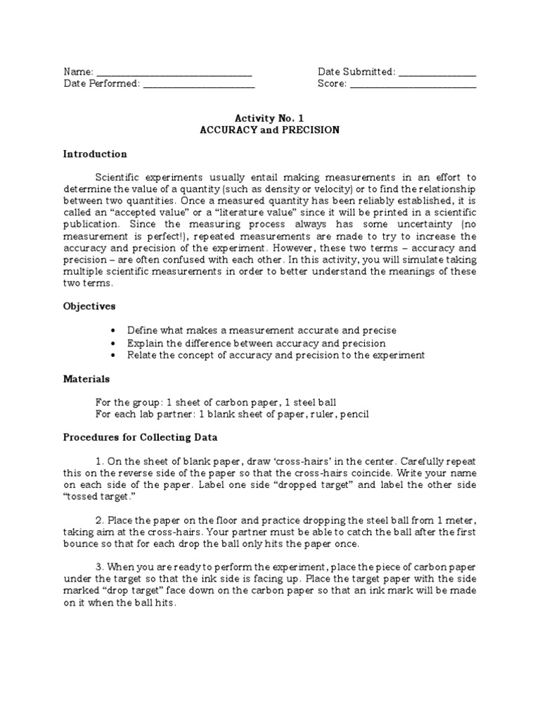 Laboratory Activity 1 | PDF | Accuracy And Precision | Measurement