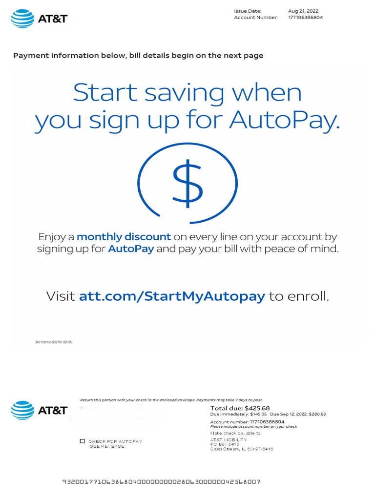 ATTBill 6804 Aug2022 | PDF | Fee | Cheque