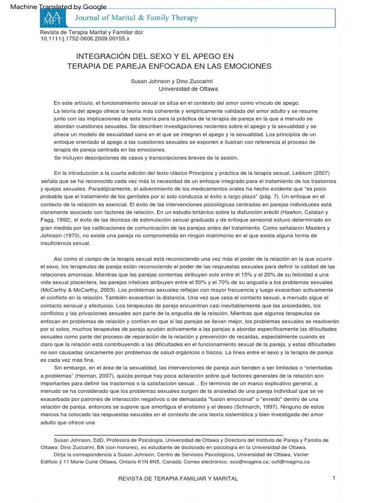 Integrating Sex And Attachment In Emotion Focused Couple Therapy Pdf Teoría De Apego Las