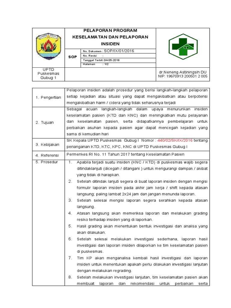 5.4.2.1 Sop Pelaporan Program Keselamatan Dan Pelaporan Insiden | PDF ...