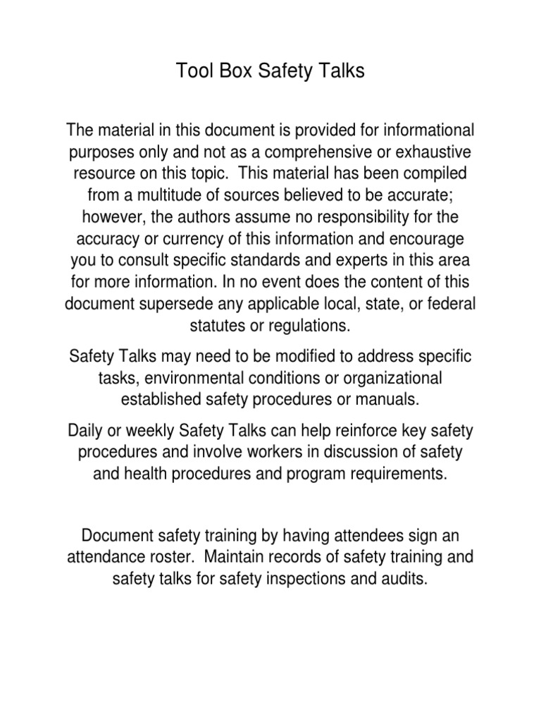 Toolbox Safety Talks | Download Free PDF | Forklift | Hypothermia