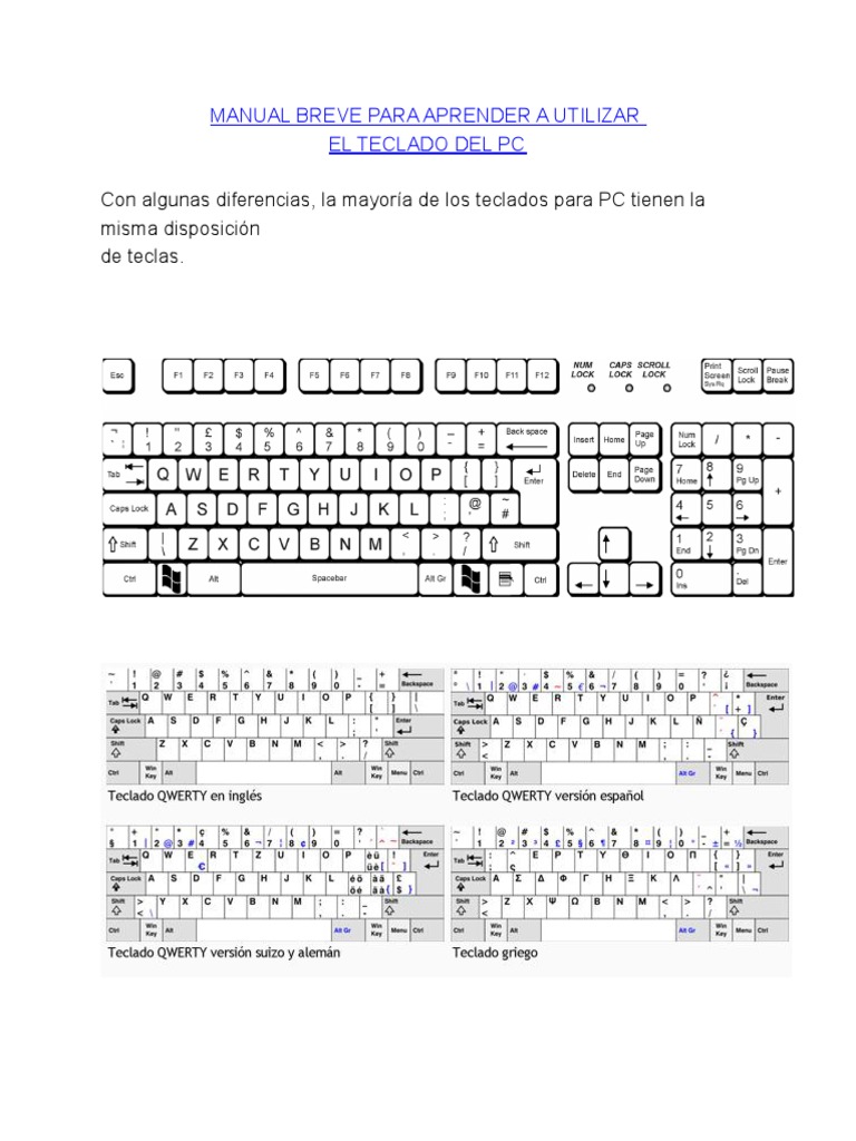 Manual Breve para El Manejo Del Teclado de Una PC | PDF | Teclado ...