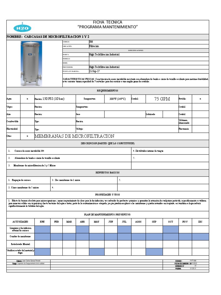 Ficha Tecnica F-MT-006 | PDF | Agua | Tornillo