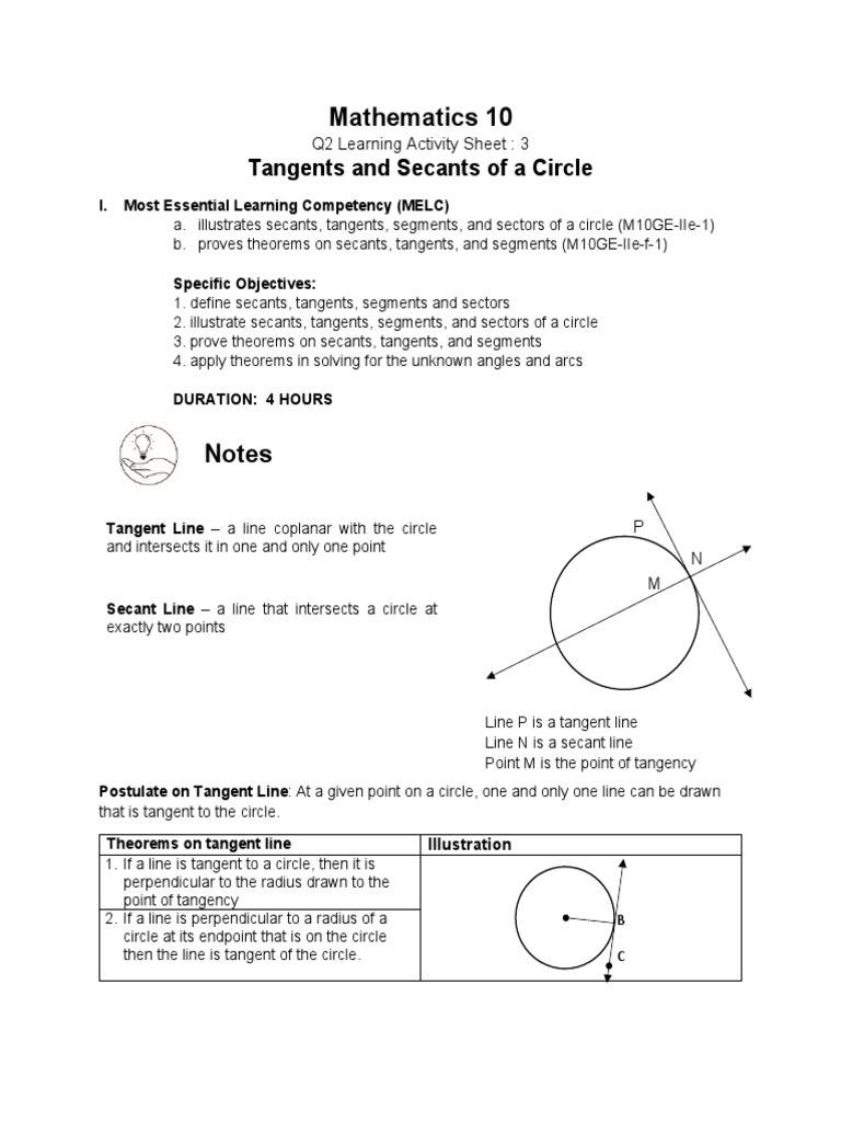 Mathematics-10Las3 Edited | PDF | Circle | Angle