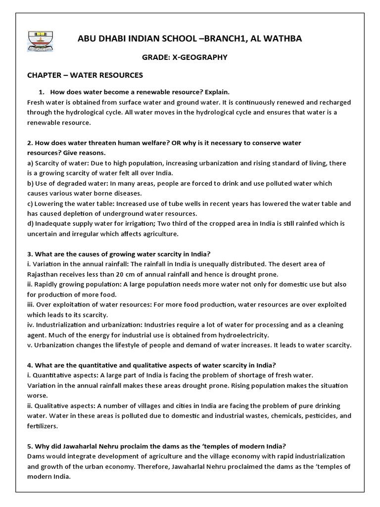 Water Resources Notes Grade 10 | PDF | Water Resources | Water Scarcity