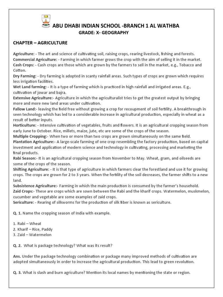 Agriculture Notes Grade 10 | PDF | Agriculture | Intensive Farming