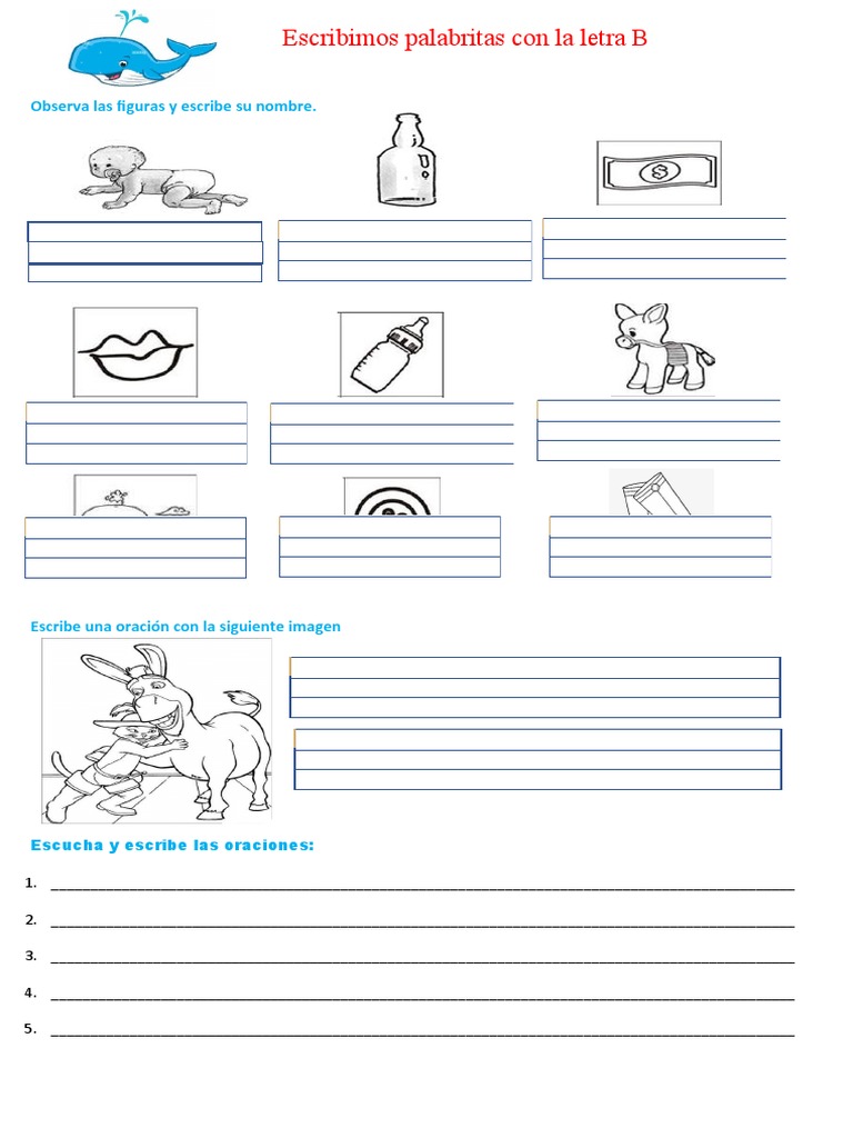 Ejercicios de escritura y escucha con la letra B para niños en edad ...