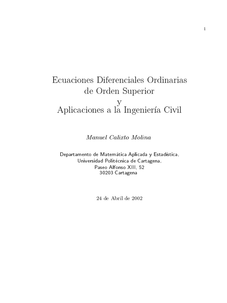 Ecuaciones Diferenciales Ordinarias y Su | PDF | Ecuación diferencial ...